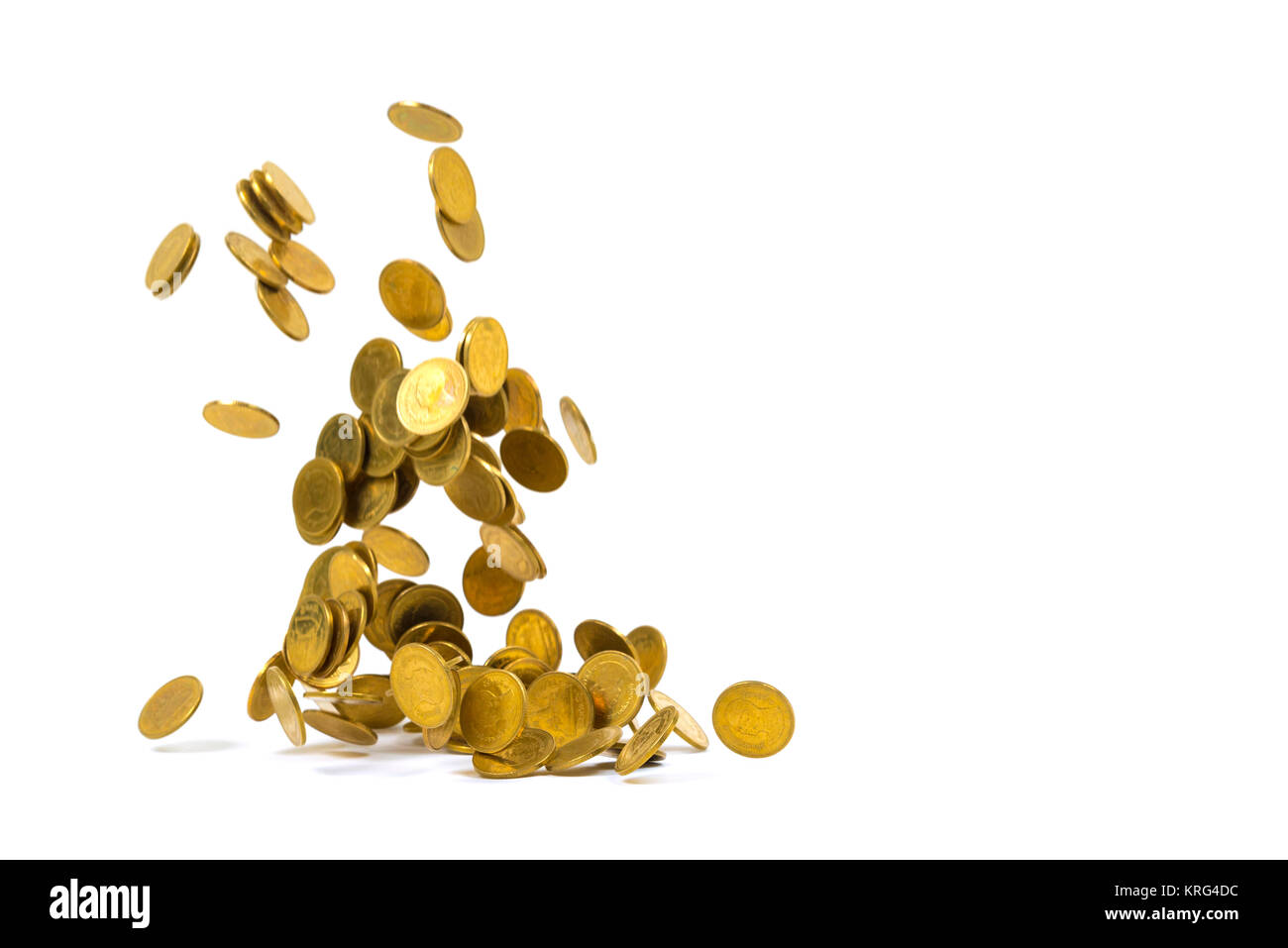 Falling gold coins money isolated on the white background, business ...