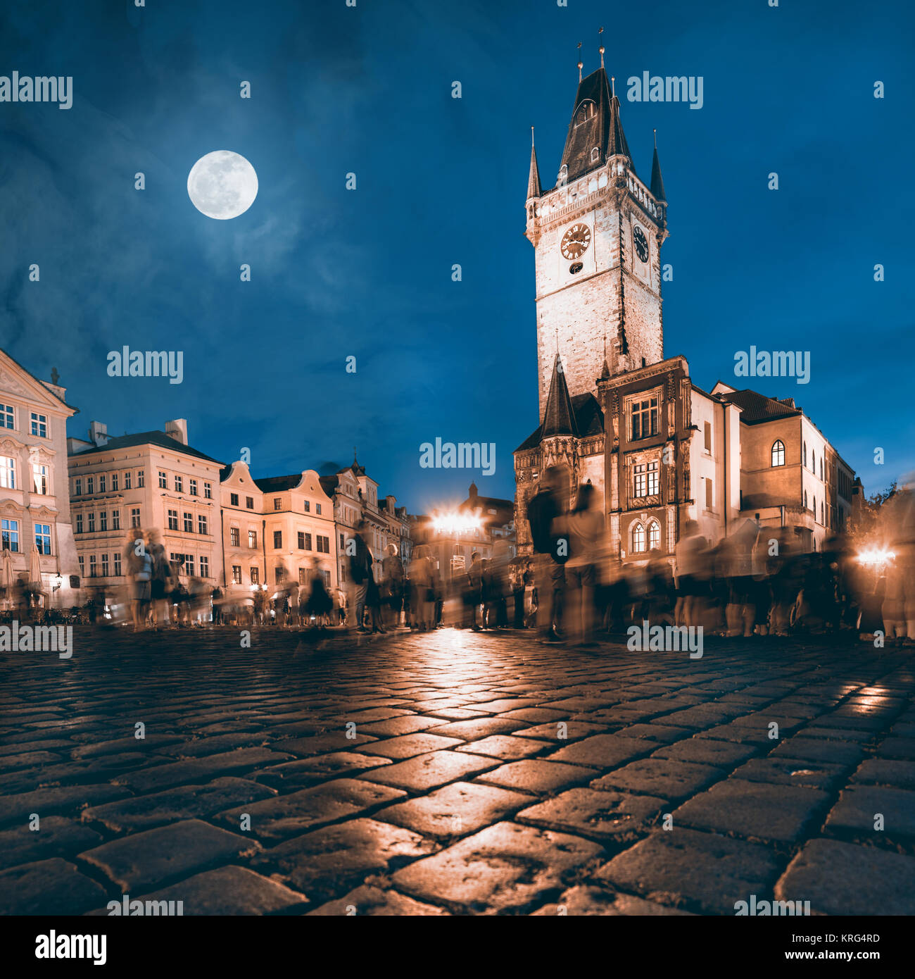 Old town of prague with full moon hi-res stock photography and images ...