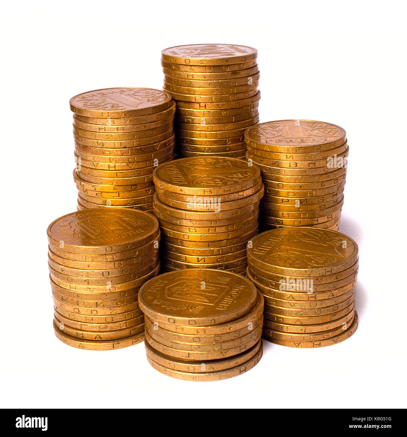 piles of gold coins isolated on white background, close up view Stock ...