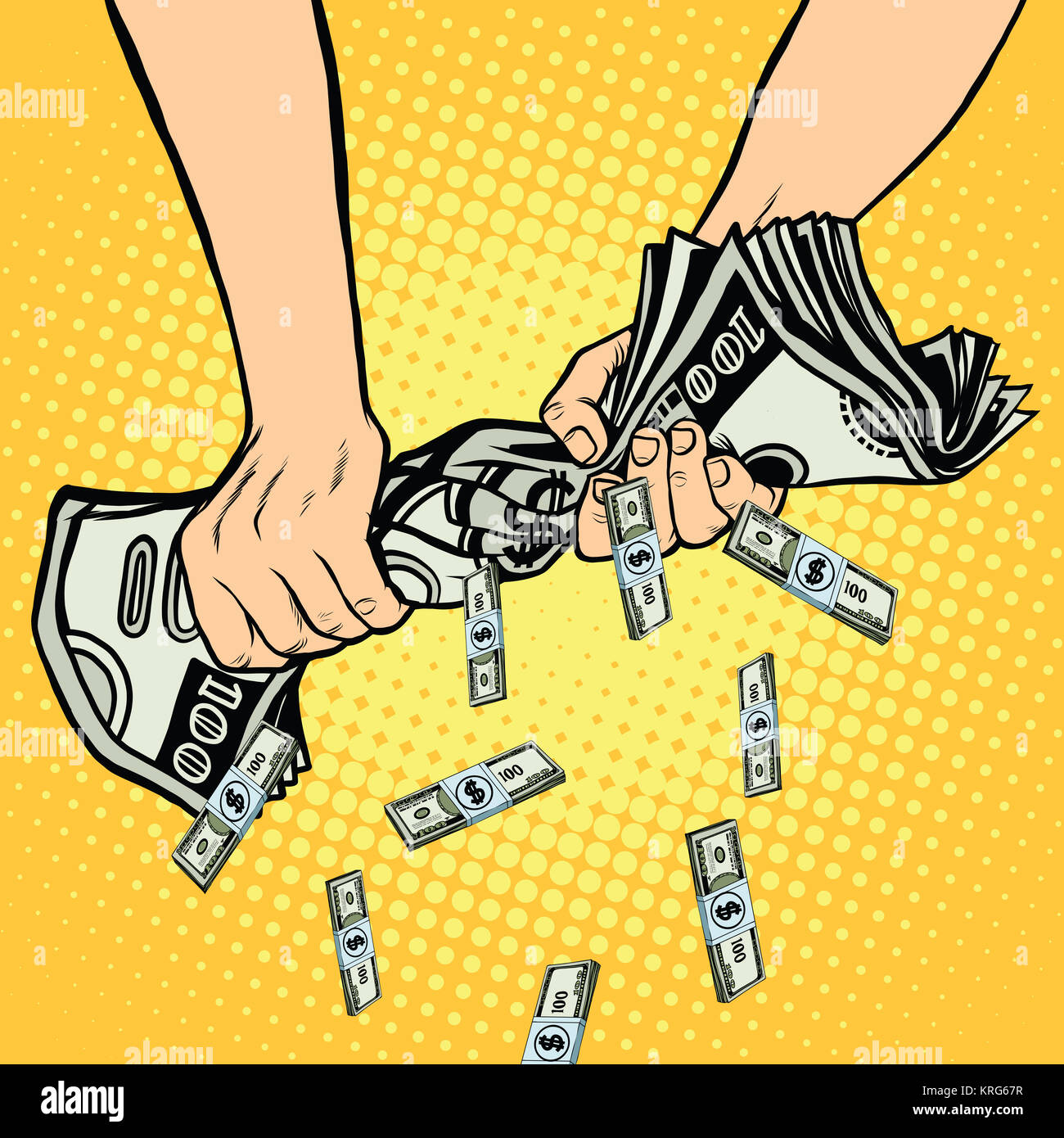 Financial profit, hands squeeze out of the money dollars Stock Photo ...