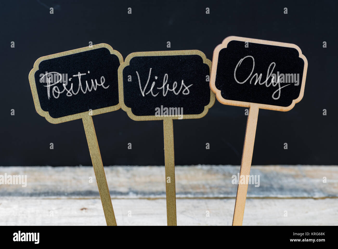 Motivational message Positive Vibes Only written with chalk Stock Photo ...