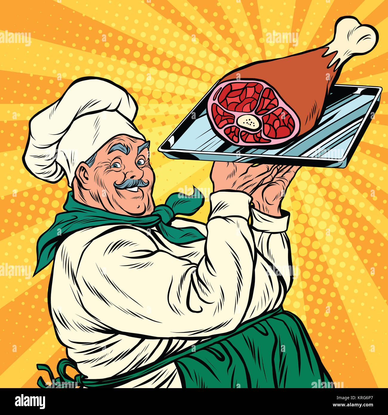 joyful retro cook with meat foot Stock Photo - Alamy