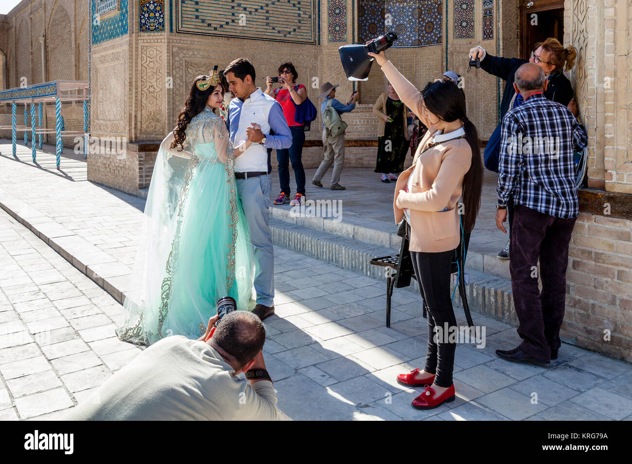 Young Uzbek Models Take Part In A Photo Shoot, Bukhara, Uzbekistan ...