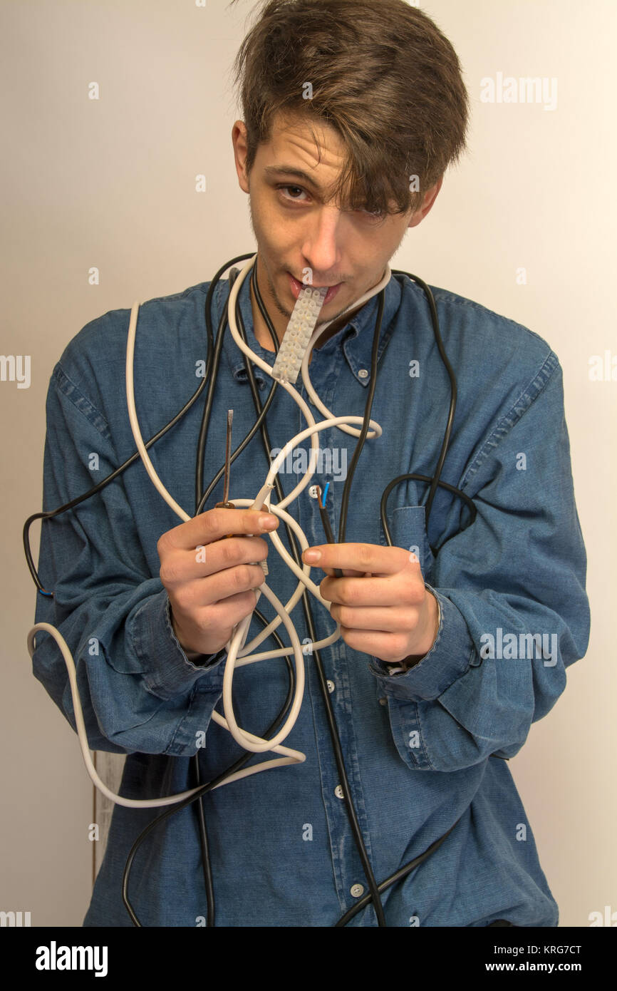 construction worker electrician trying to figure out what to do in a ...