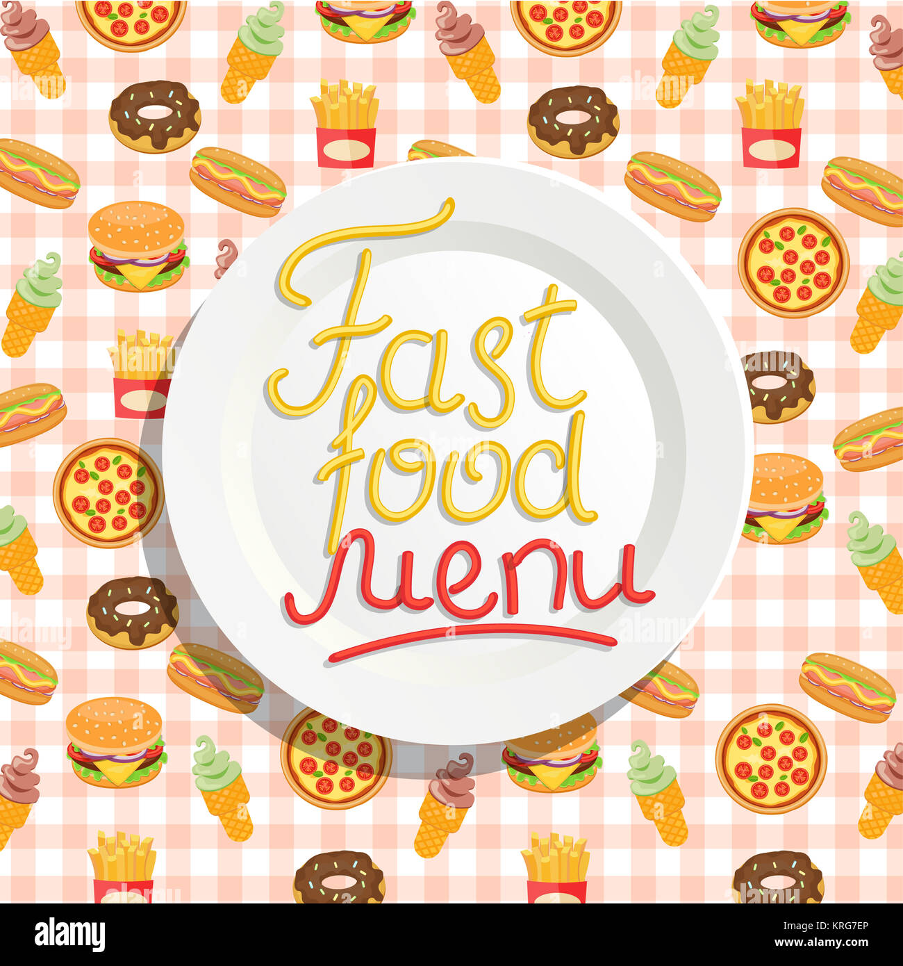 Fast Food menu with plate Stock Photo - Alamy