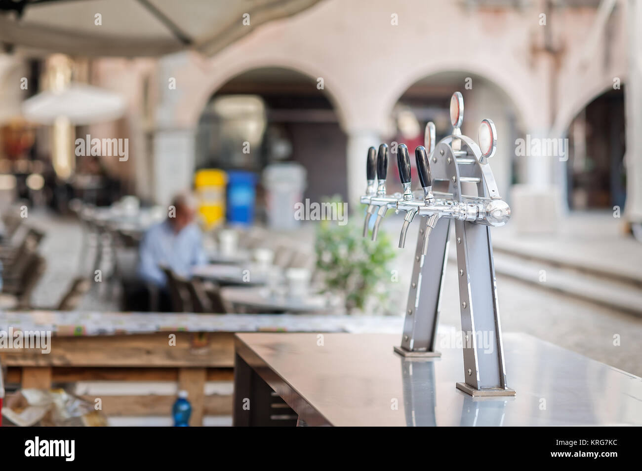 Draught beer taps in a bar Stock Photo - Alamy