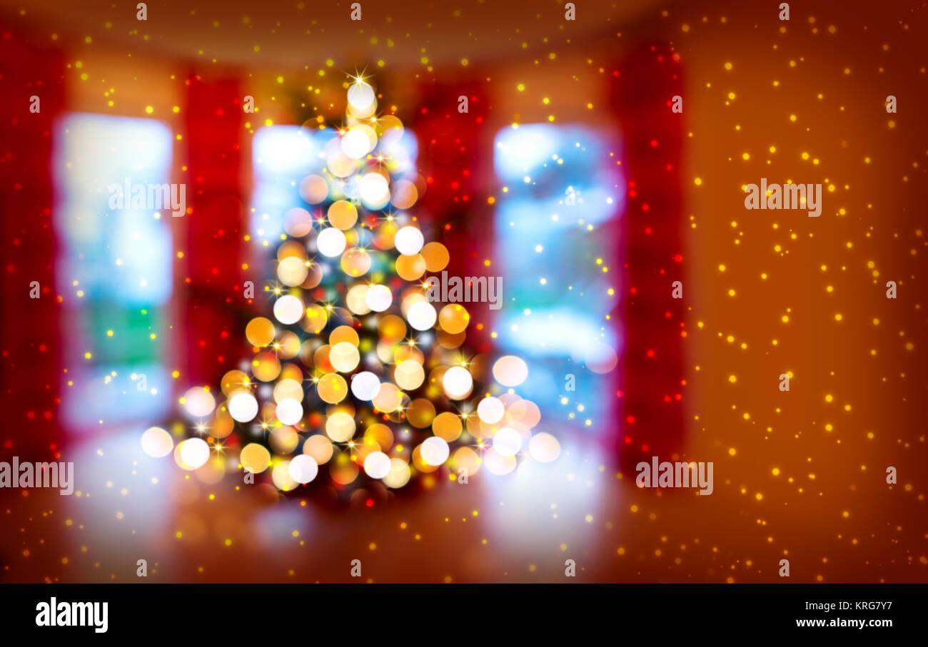 Defocused Bokeh Background Effect. Christmas Tree and Festive ...