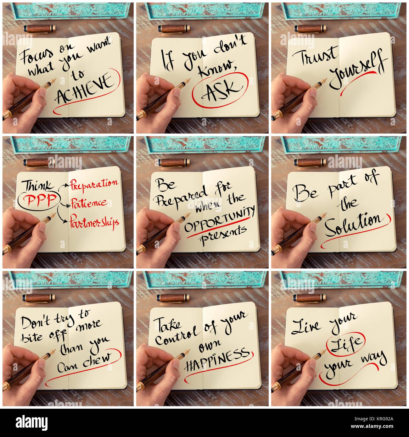 Photo collage of handwritten business motivational messages Stock Photo ...