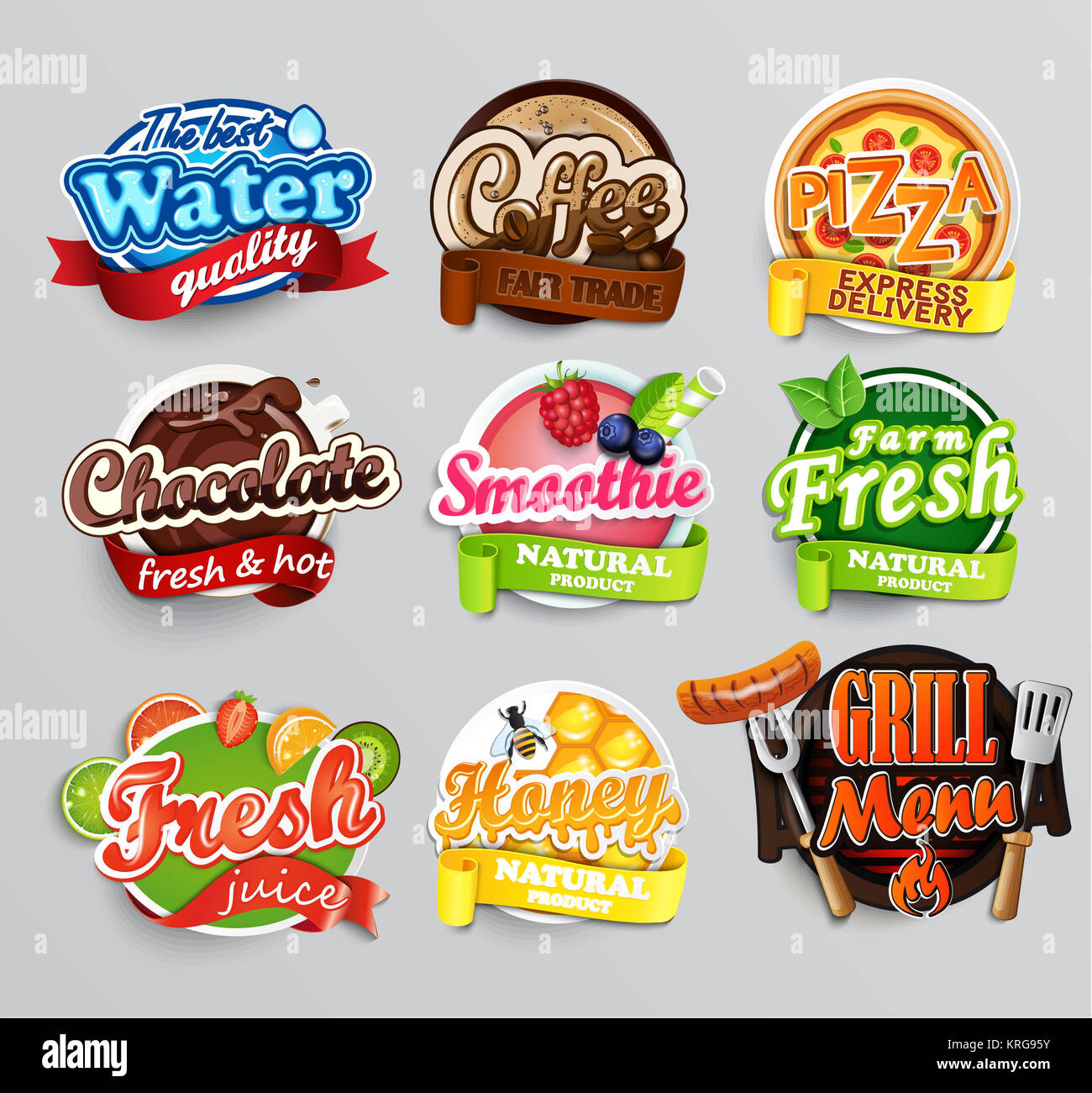 Set of food stickers. Vector Stock Photo - Alamy