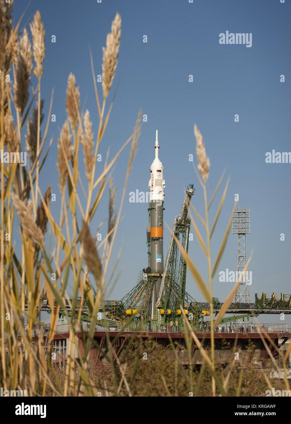 Soyuz on launch pad Stock Photo - Alamy