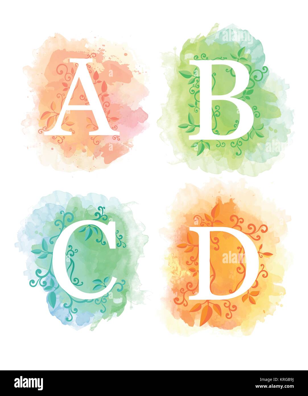 Alphabet with watercolor background white letters a b c d and young ...