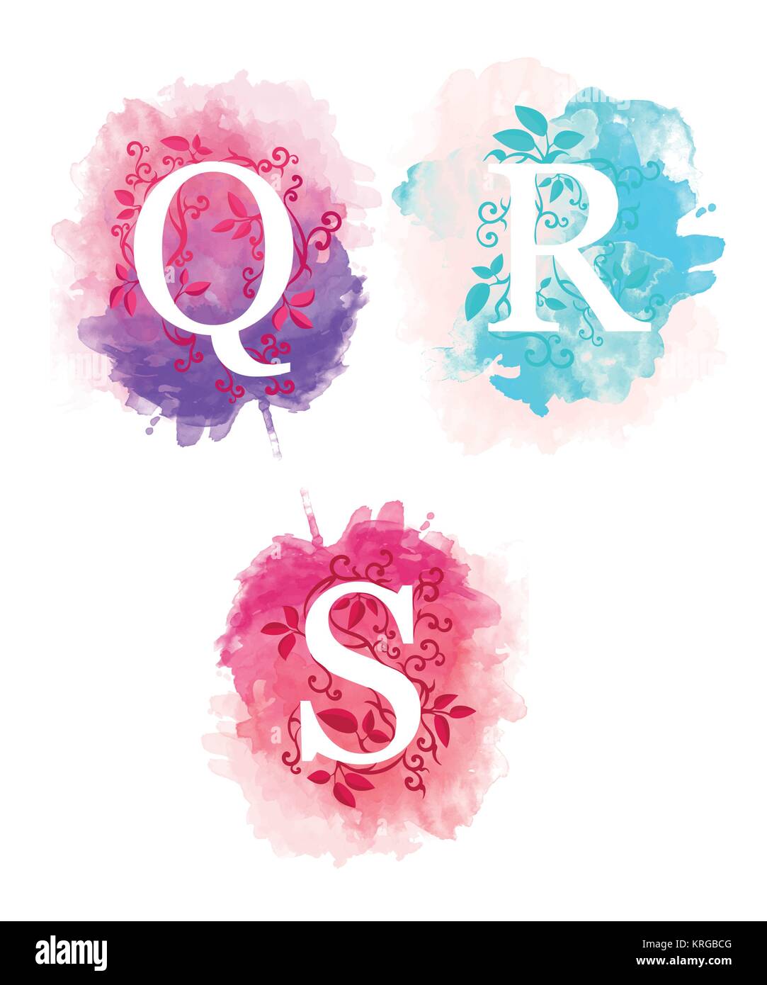 Alphabet with watercolor background white letters q r s and young ...