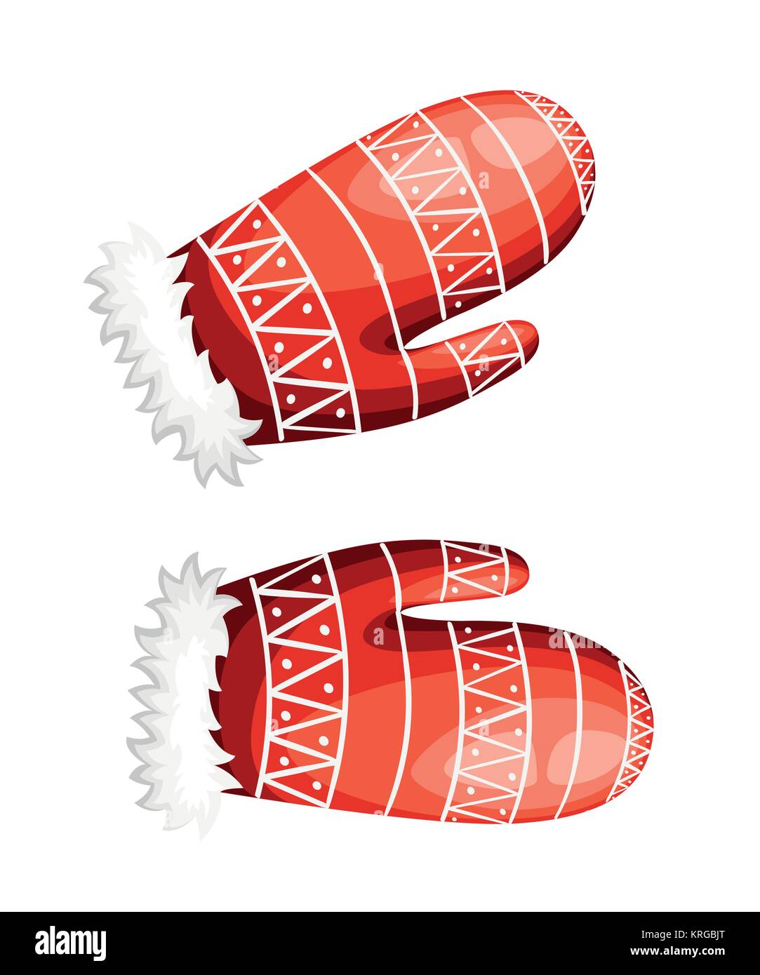 Pair Christmas red mitten with white pattern cartoon style vector ...