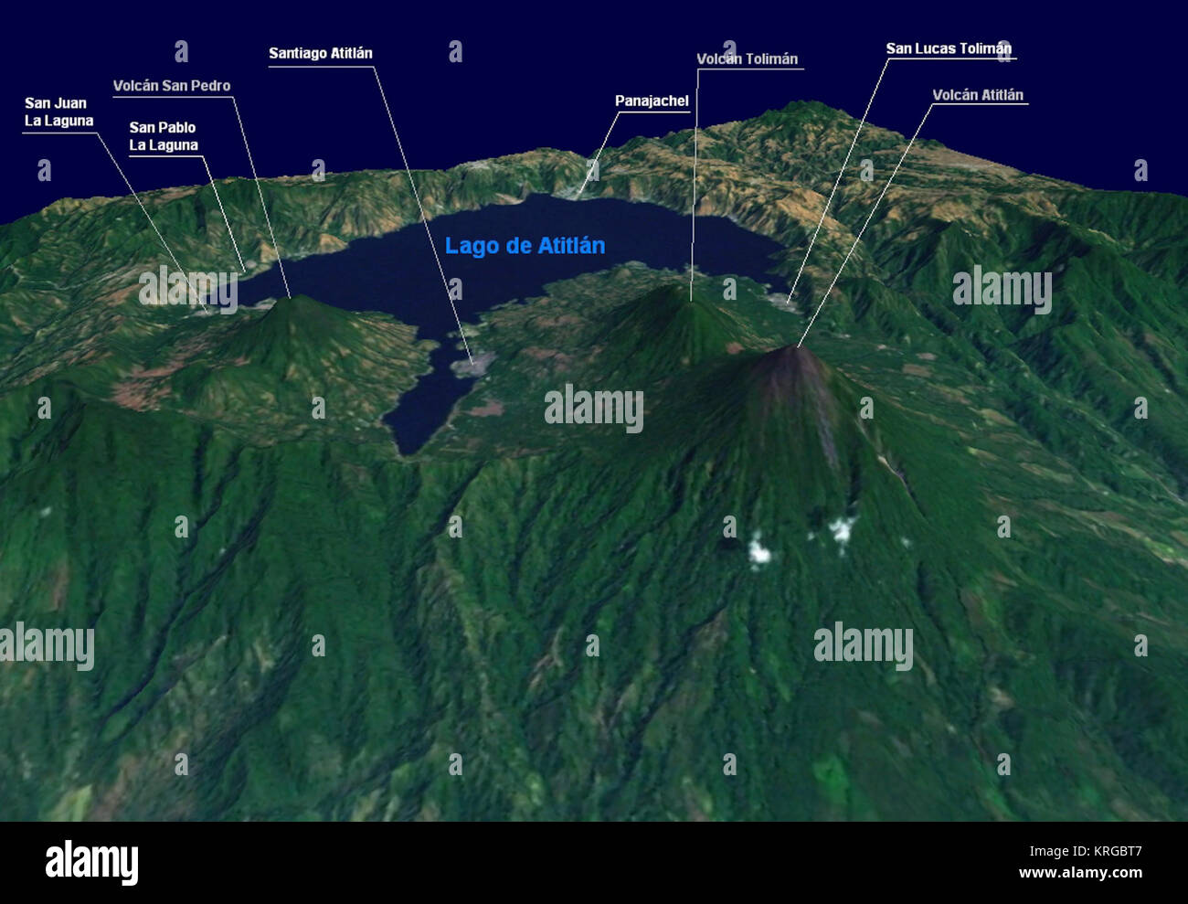 Volcano Atitlan, San Pedro, Toliman & Lago Atitlan 3D version 1 Stock ...