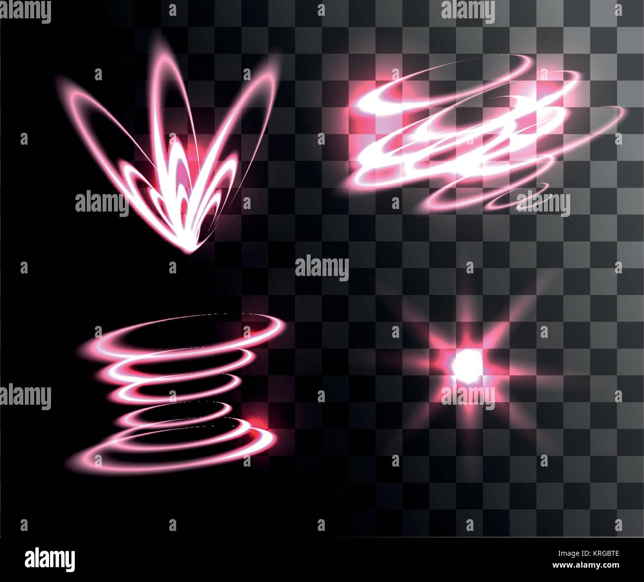 Set of pink vector light effects glowing light rings with particles ...