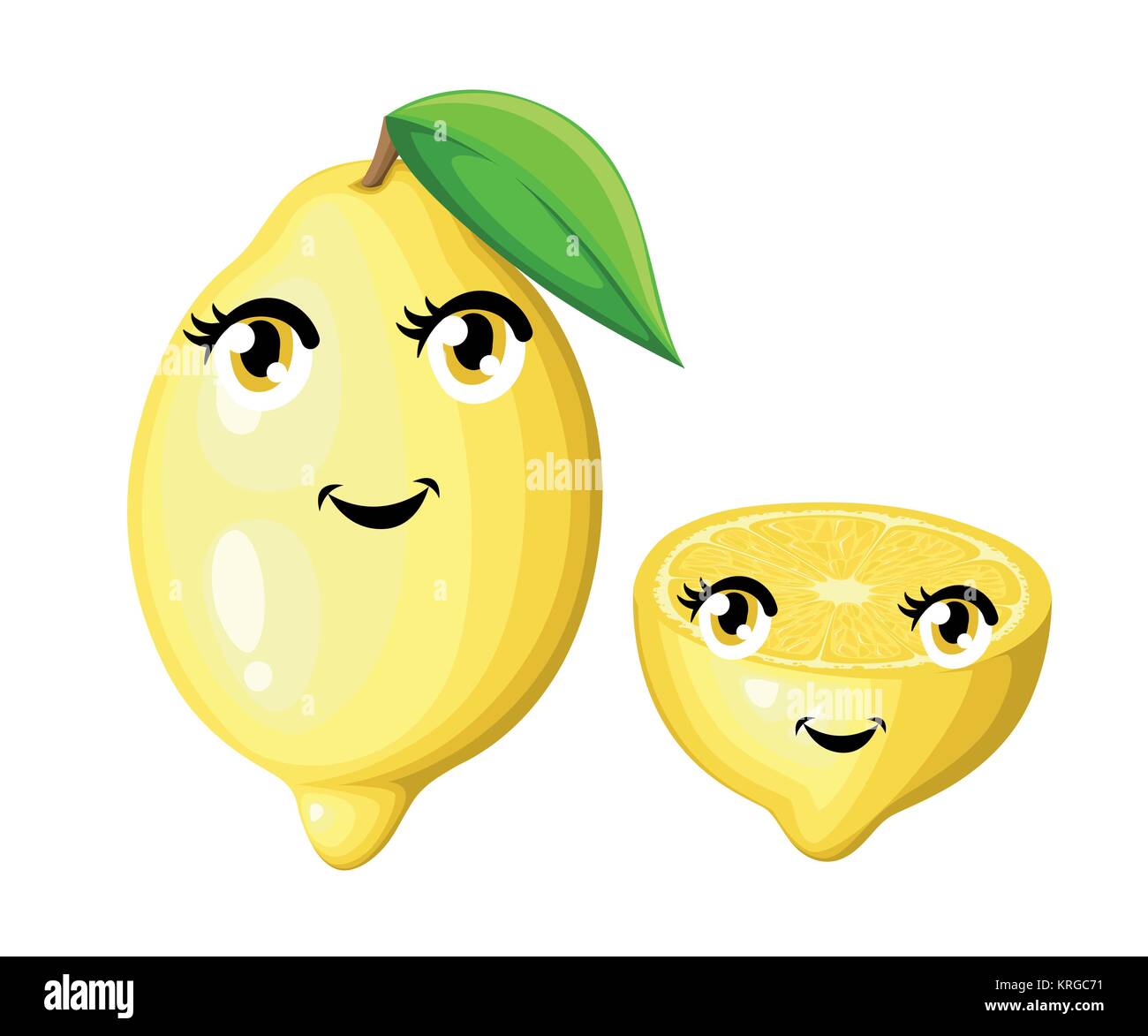 Fresh lemon with leaf and half a lemon cartoon smile fruits with eyes ...