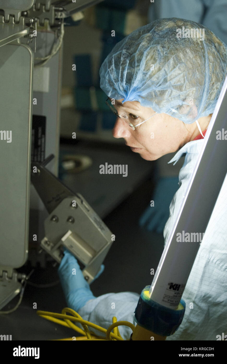 STS135 Sandra Magnus inspects Raffaelo MPLM Stock Photo - Alamy
