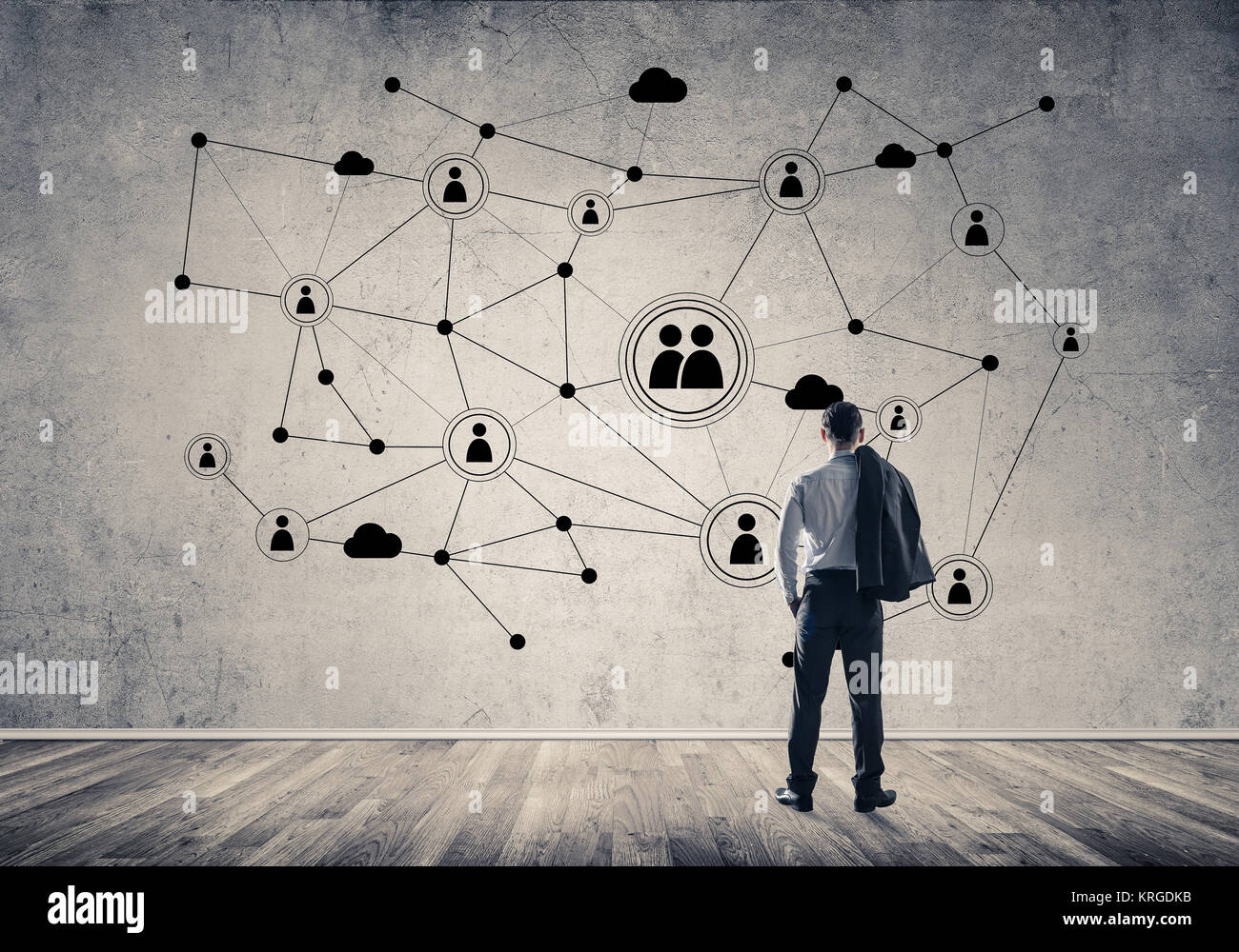 Connection lines drawn on concrete wall as symbol for networking Stock ...