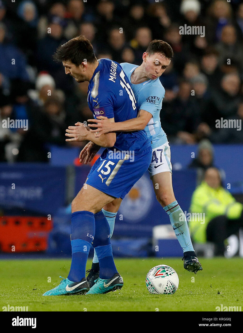 Leicester City's Harry Maguire (left) and Manchester City's Phil Foden ...