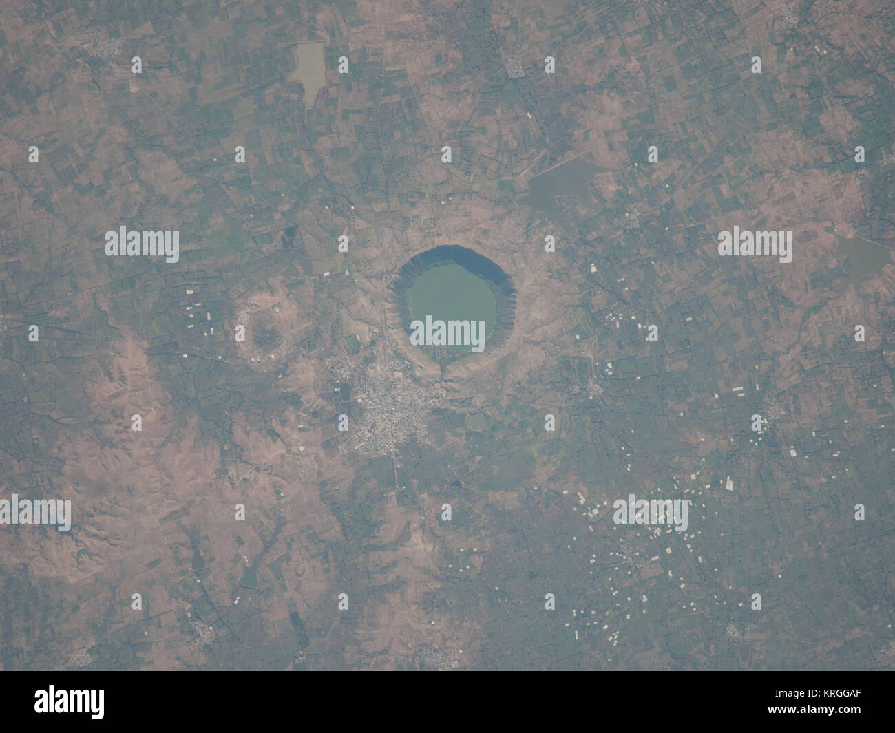 Lonar Crater Lake from space NASA Stock Photo - Alamy