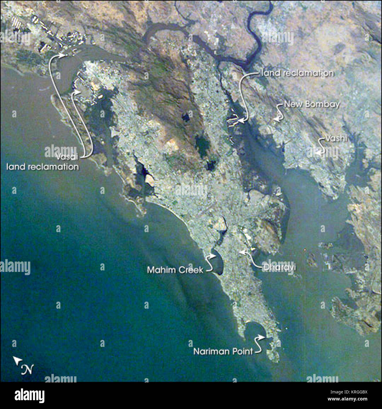 Mumbai aerial view satellite image India March 2004 Stock Photo - Alamy