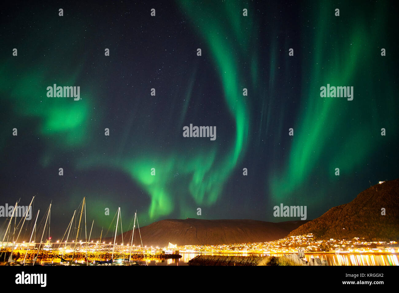 Aurora Borealis, Northern Lights over Tromso, Troms, Norway Stock Photo ...