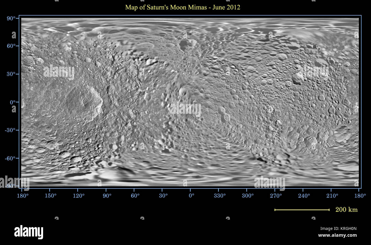 Map of Mimas PIA 14926 Jun 2012 Stock Photo - Alamy