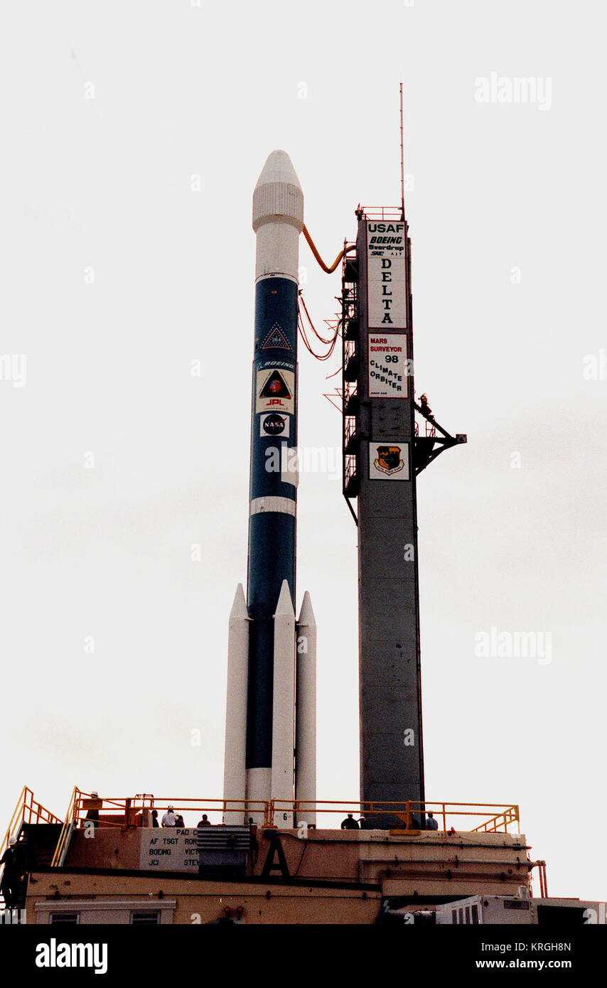 Delta II 7425 carrying Mars Climate Orbiter (KSC-98PC-1837 Stock Photo ...
