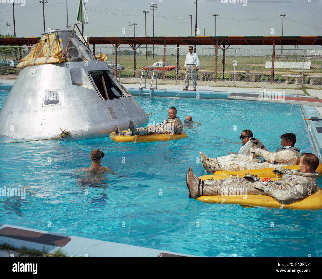 Apollo 1 crew during water egress training, June 1966 Stock Photo - Alamy