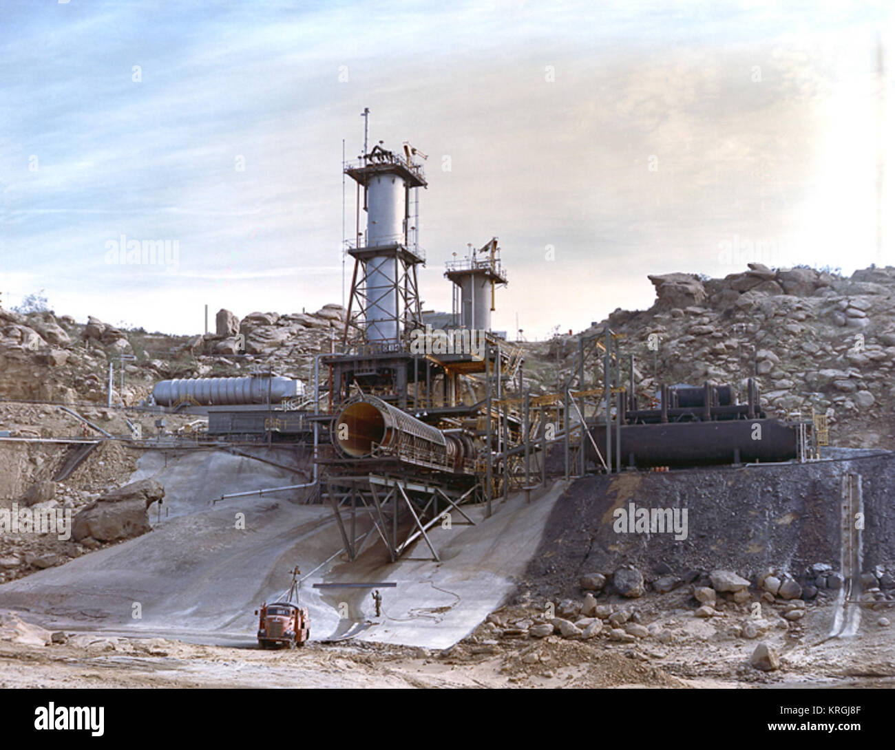 Overall view of vertical test stand. J-2 Engine test stand, Canoga park ...