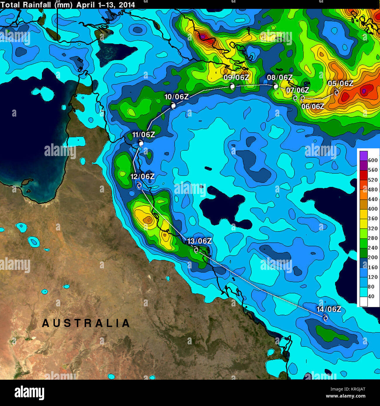 Cyclone Ita 2014 two week rainfall Stock Photo - Alamy