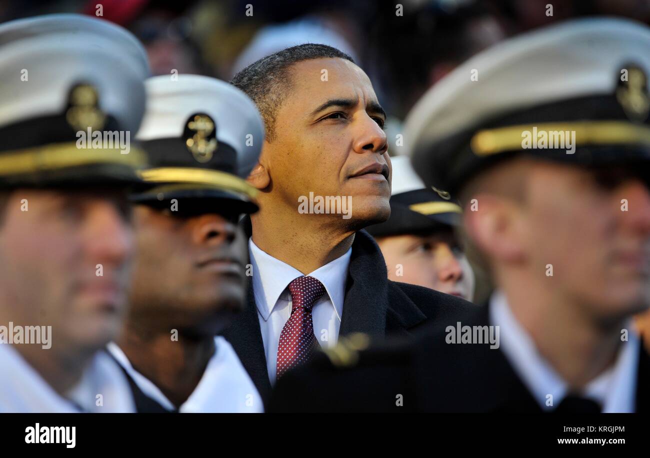 U.S. President Barack Obama sits with Navy Academy cadets during the U ...