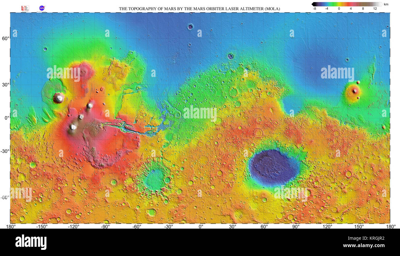 Mars topography (MOLA dataset) HiRes Stock Photo - Alamy