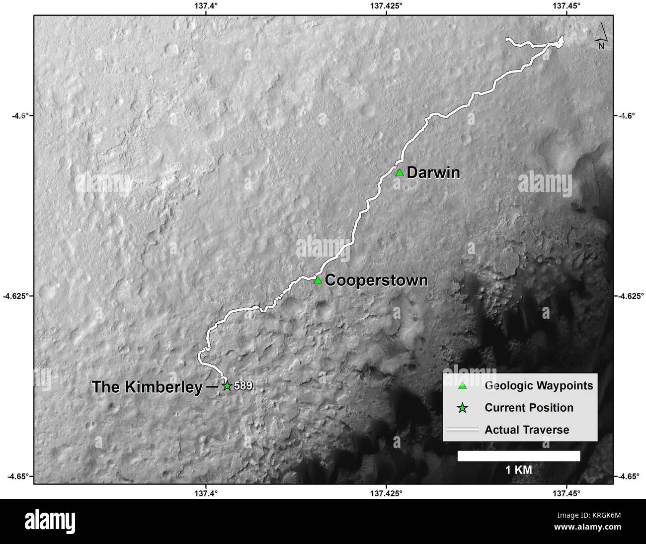 Curiosity Mars Rover's Route from Landing to 'The Kimberley' Waypoint ...