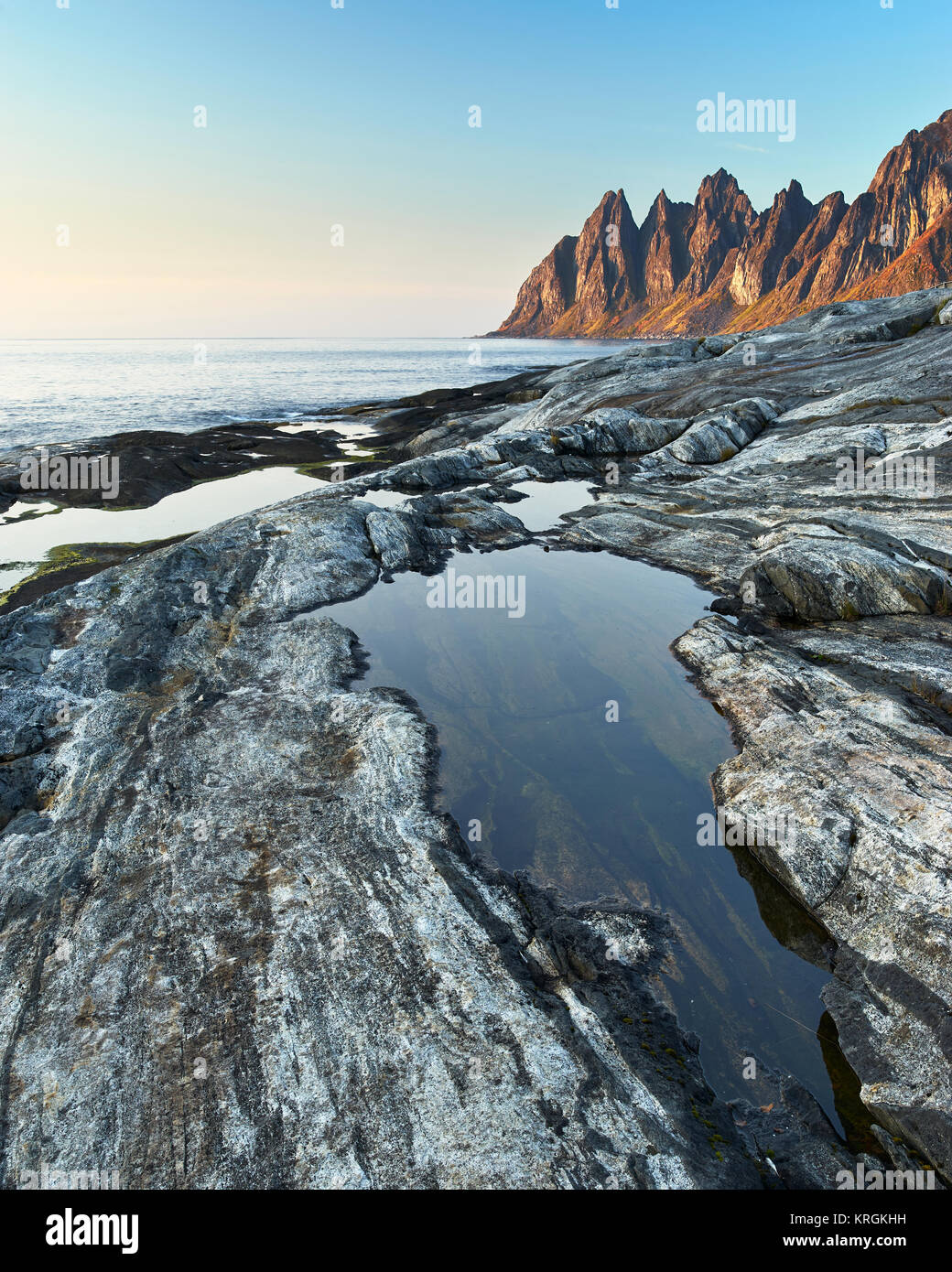 Okshornan, the Devil's Teeth, from Tungeneset near Ersfjord, Senja ...