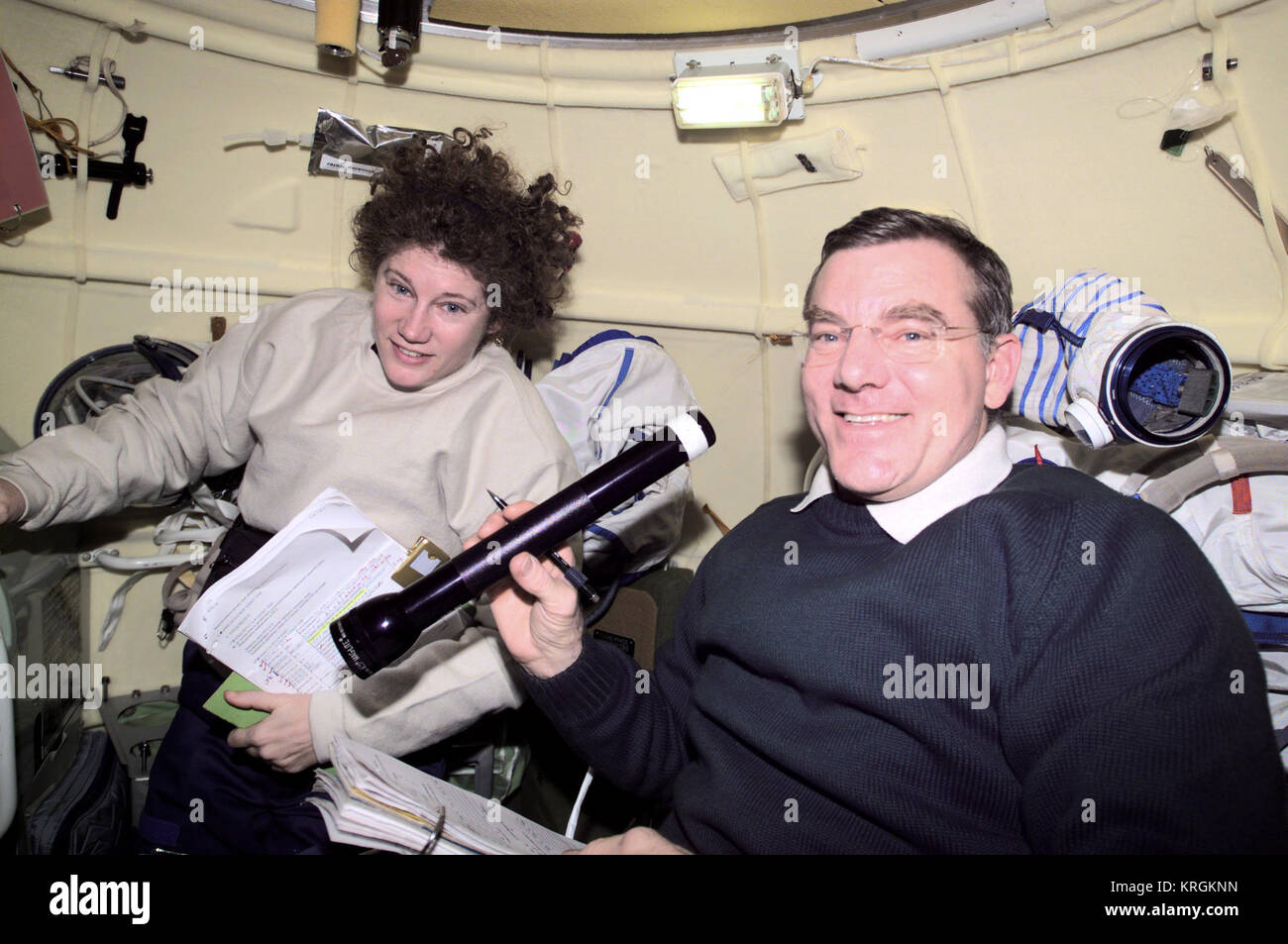 ISS-02 Susan J. Helms and James S. Voss in the Soyuz TM-31 spacecraft ...