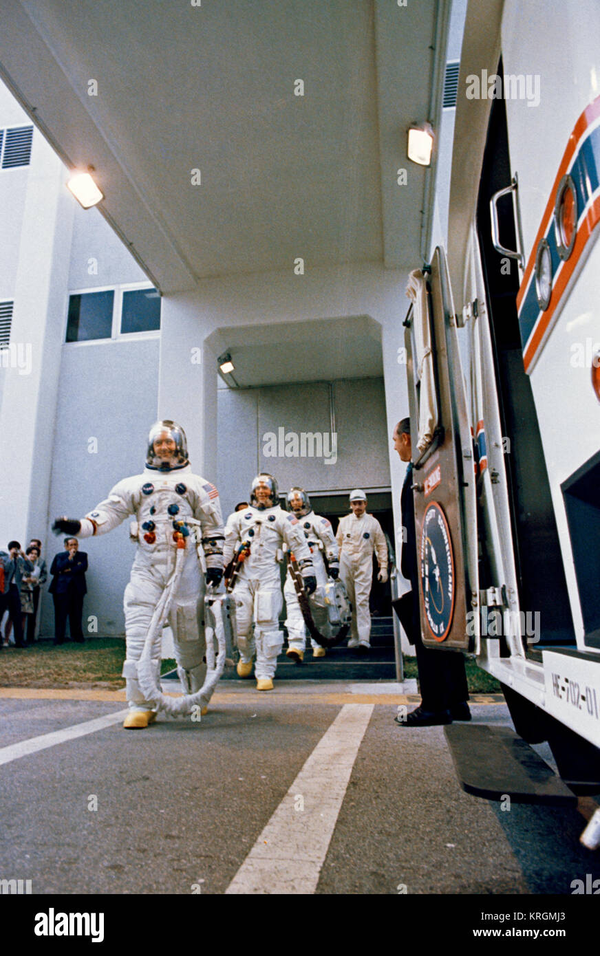 The Apollo 9 crew leaves the Kennedy Space Center's Manned Spacecraft ...