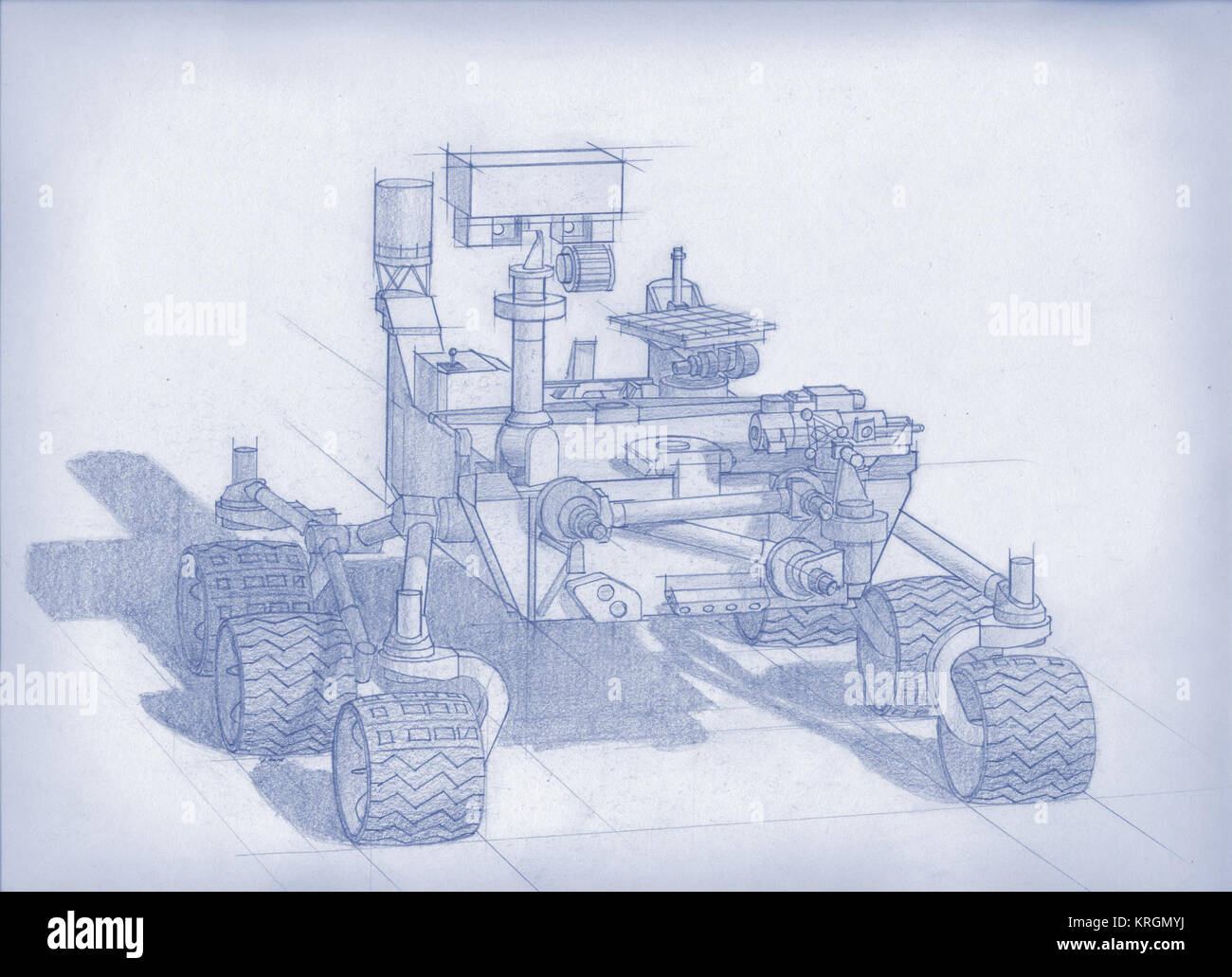 Mars 2020 rover sketch, plain blue (PIA17273 Stock Photo - Alamy