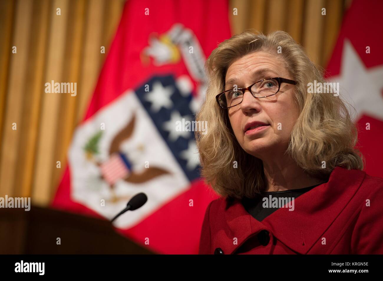 U.S. Acting Deputy Secretary of Defense Christine Fox speaks at the U.S ...