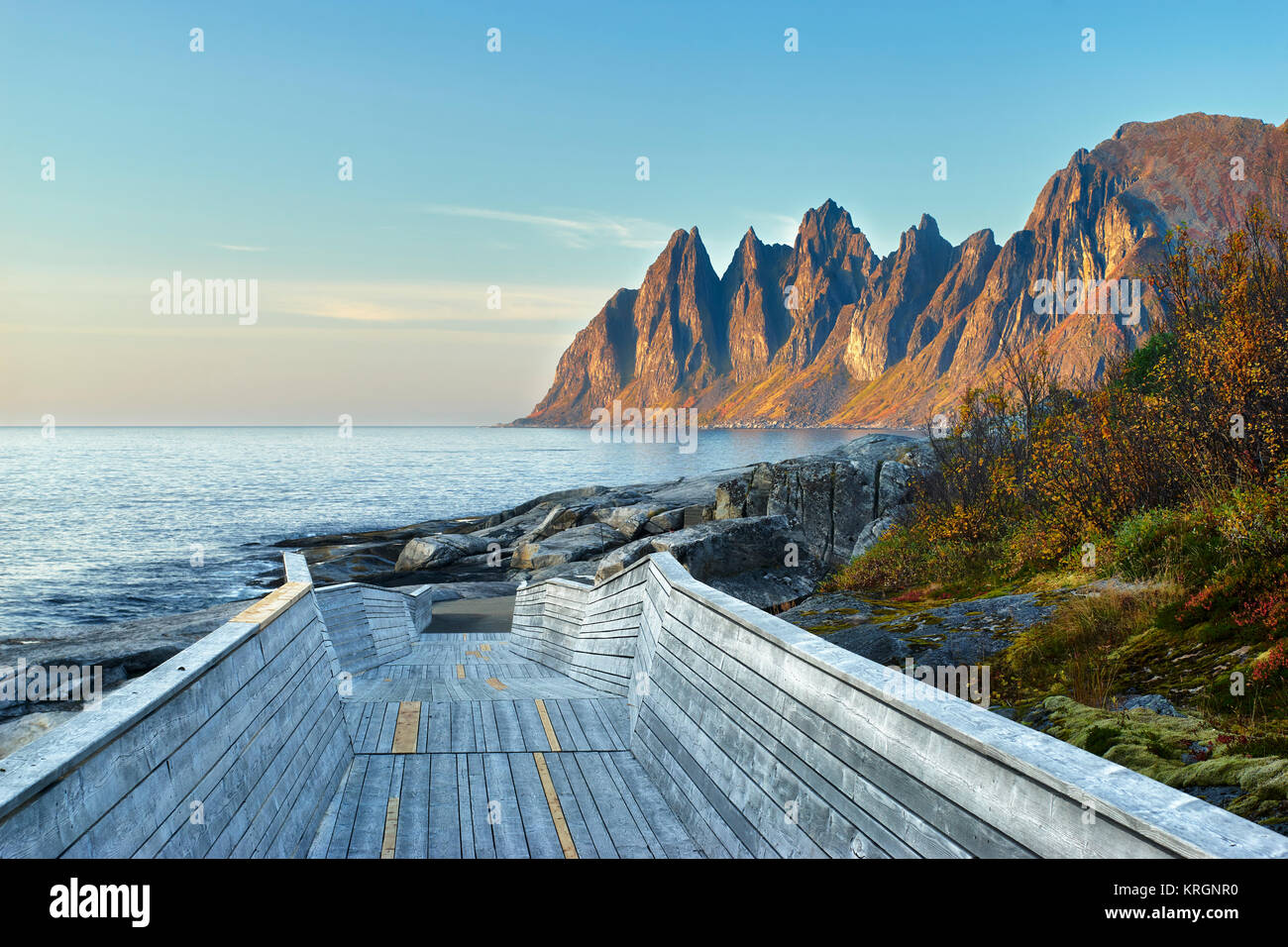 Okshornan, the Devil's Teeth, from Tungeneset near Ersfjord, Senja ...