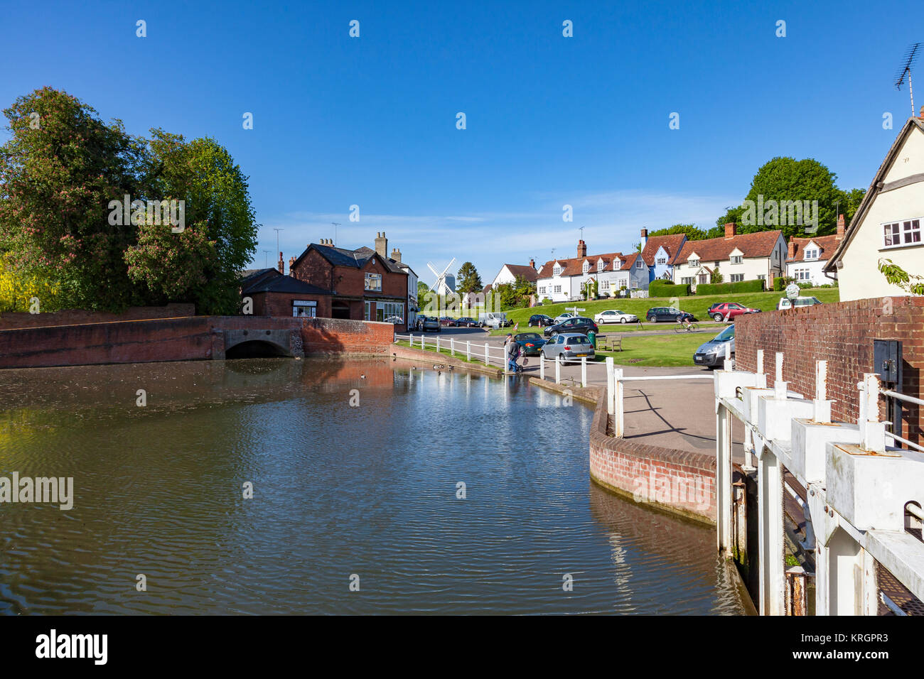 The village pond in the center of Finchingfield village, a couple show ...
