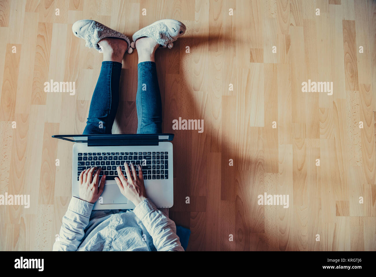 Modern workspace - girl with laptop working Stock Photo - Alamy