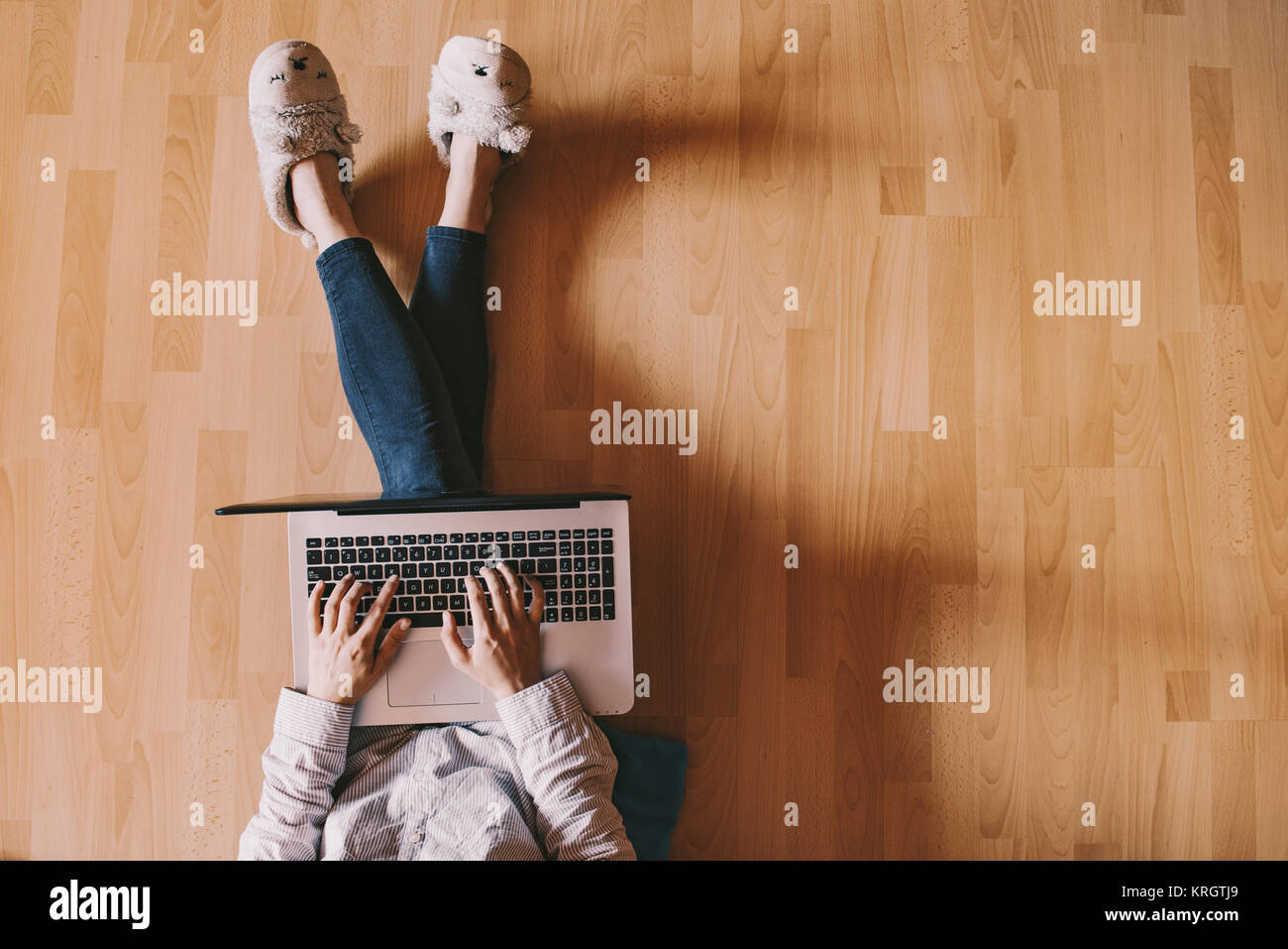 Modern workspace - girl with laptop working Stock Photo - Alamy