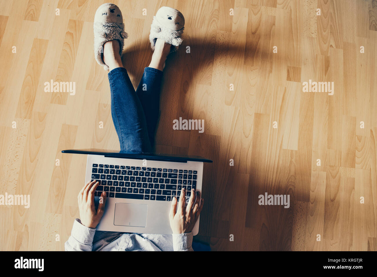 Modern workspace - girl with laptop working Stock Photo - Alamy