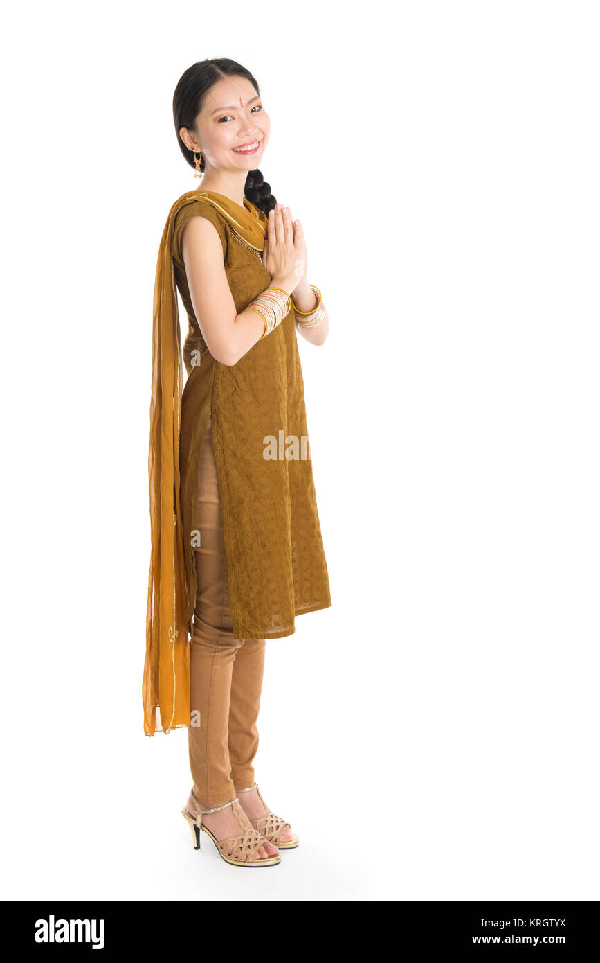 Woman in Punjabi costume greeting Stock Photo - Alamy
