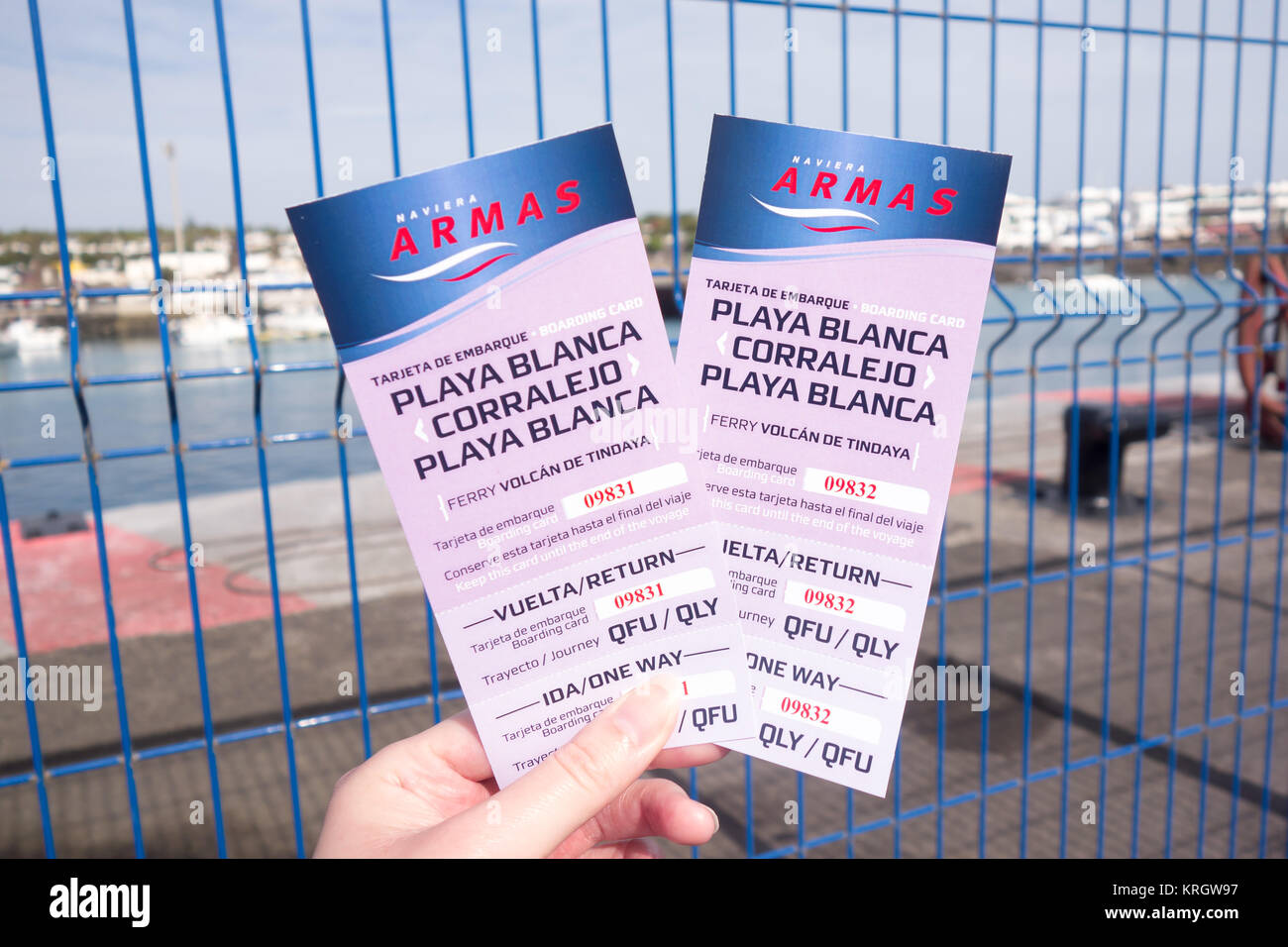 LANZAROTE, SPAIN - 7th Nov 2017: Two return tickets issued by Naviera ...