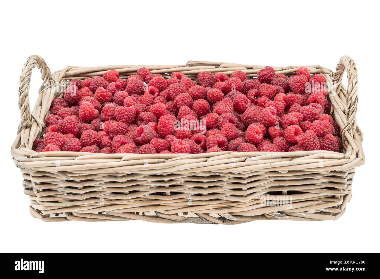 Raspberries in the basket isolated on white background Stock Photo - Alamy