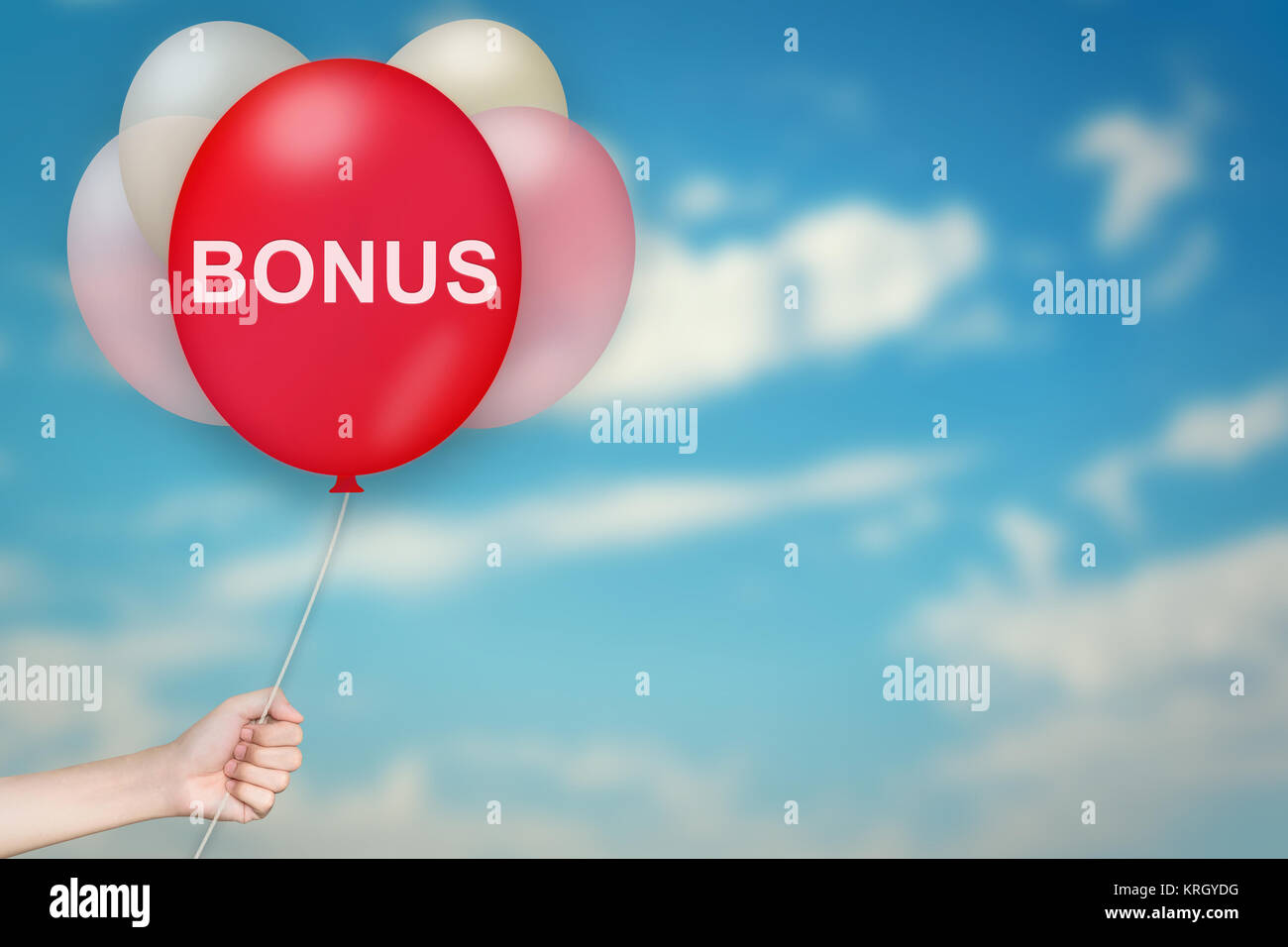 Hand Holding bonus Balloon Stock Photo - Alamy