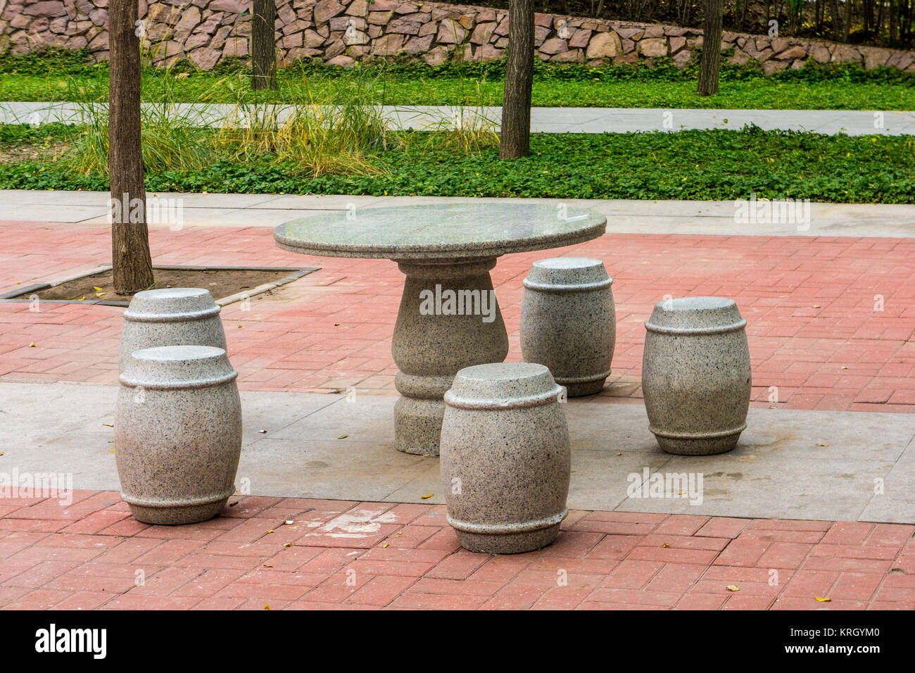 Stone table and chair Stock Photo - Alamy