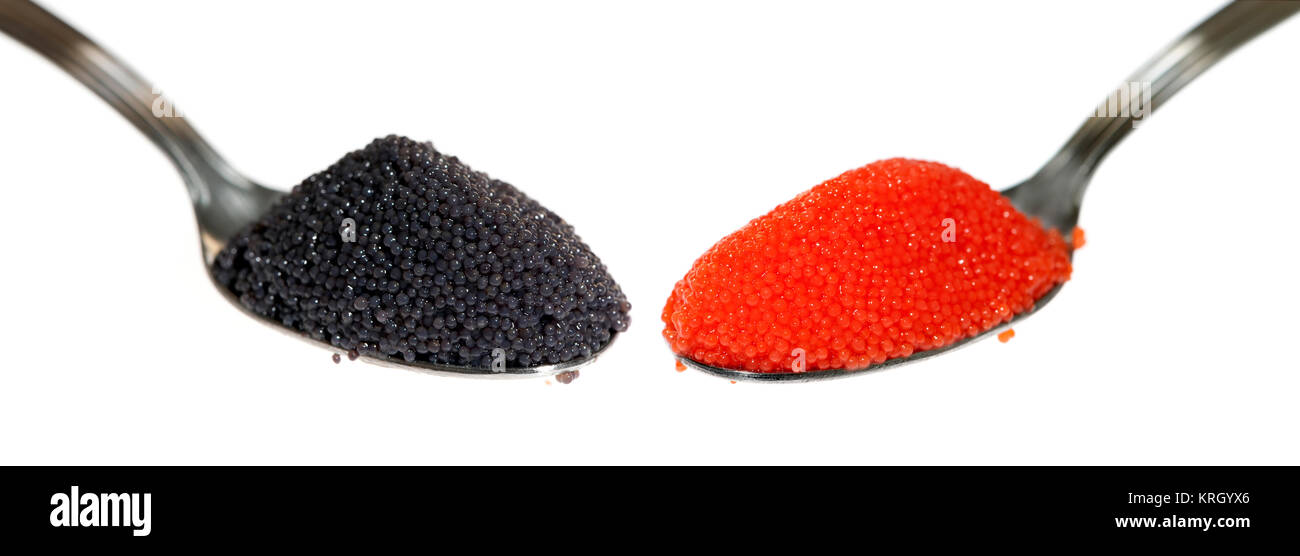 Teaspoon red and black caviar Stock Photo - Alamy